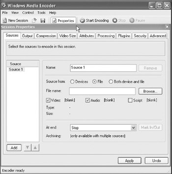 Customize a Windows Media Encoder Session | GlobalSpec