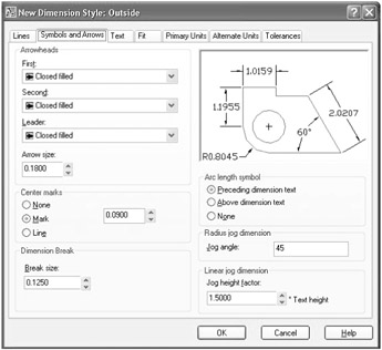 DIMENSION STYLE: SYMBOLS AND ARROWS TAB | GlobalSpec