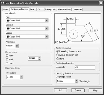 DIMENSION STYLE: SYMBOLS AND ARROWS TAB | GlobalSpec